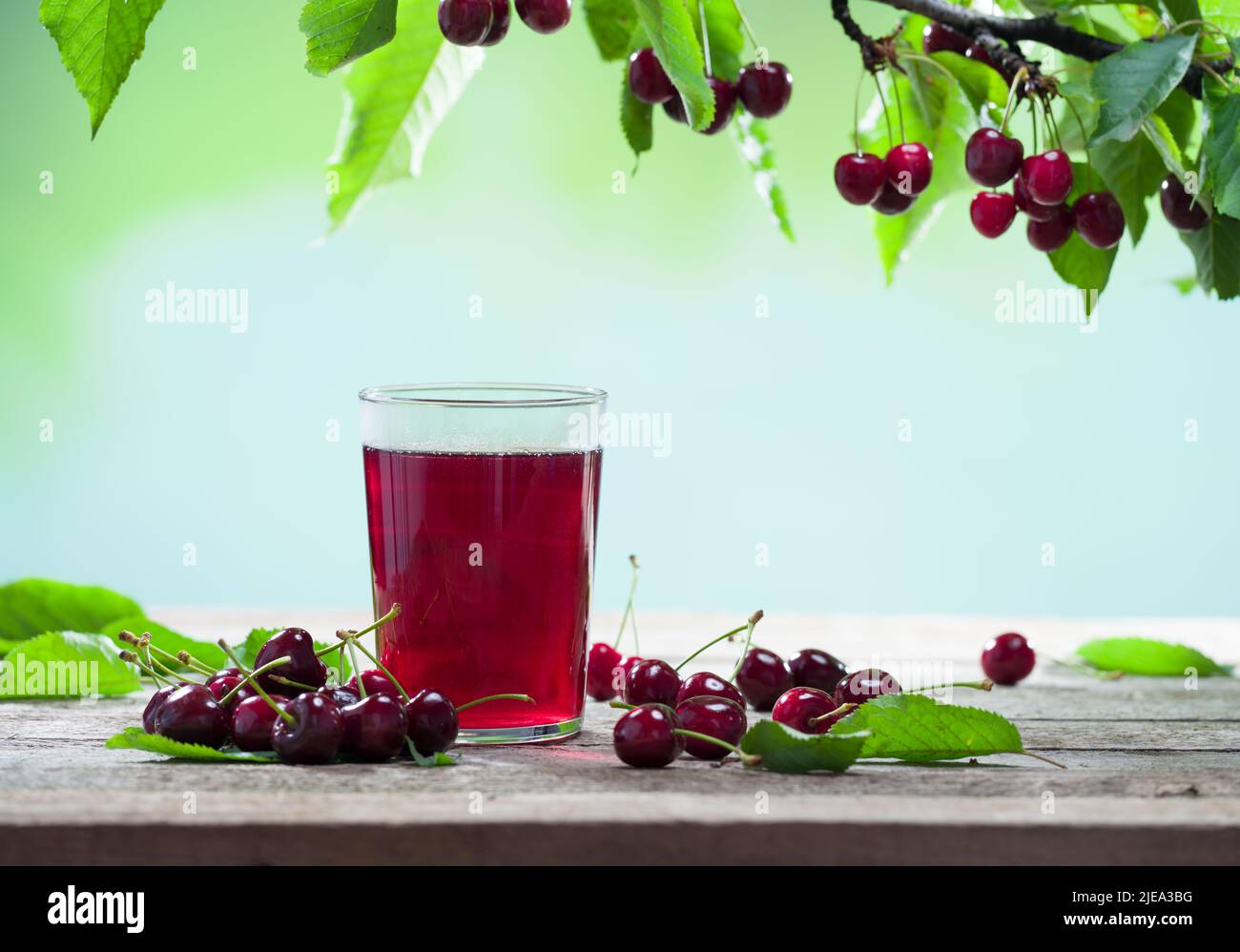 A glass of fresh cherry juice. Freshly squeezed cherry juice and ...