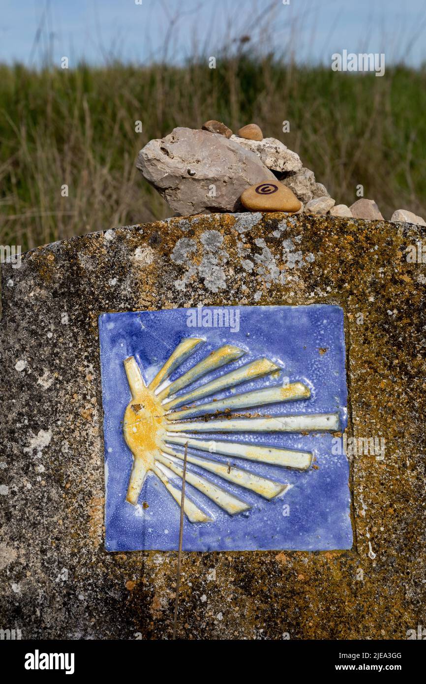Camino de Santiago de Compostela way marker, sign post Stock Photo - Alamy