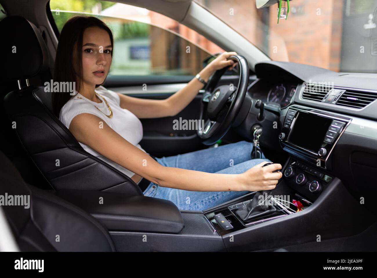 Woman stick shift car hi-res stock photography and images - Alamy