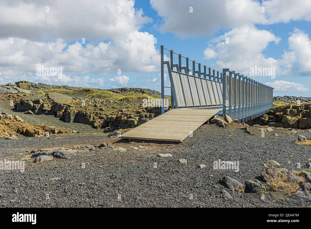 Bridge in Iceland on the Reykjanes Peninsula. Bridge leads over the ...
