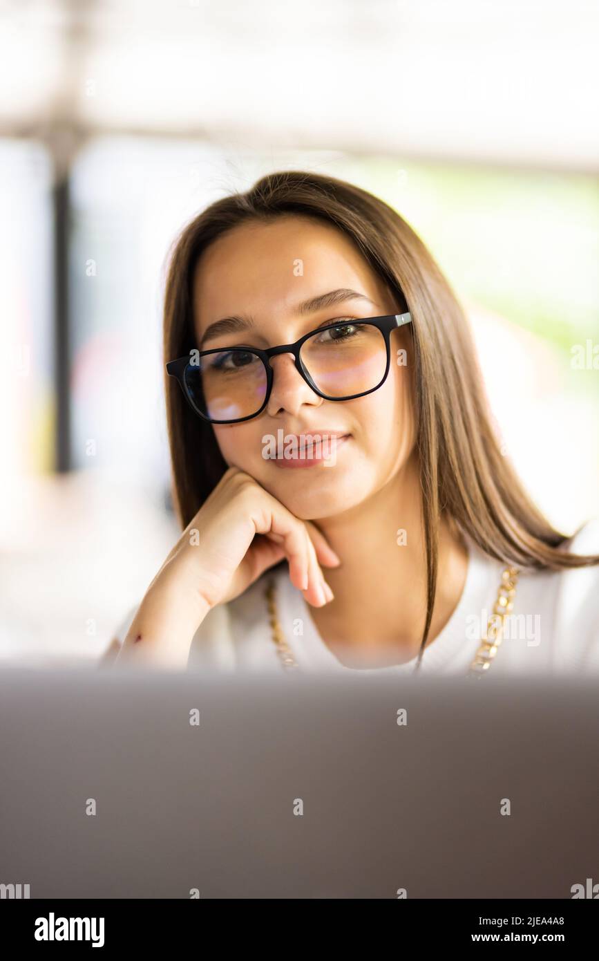 Joyful young blonde lady sitting hi-res stock photography and images ...
