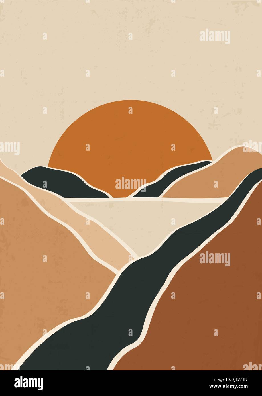 Terracota boho mountain landscape poster. Modern boho background Stock ...