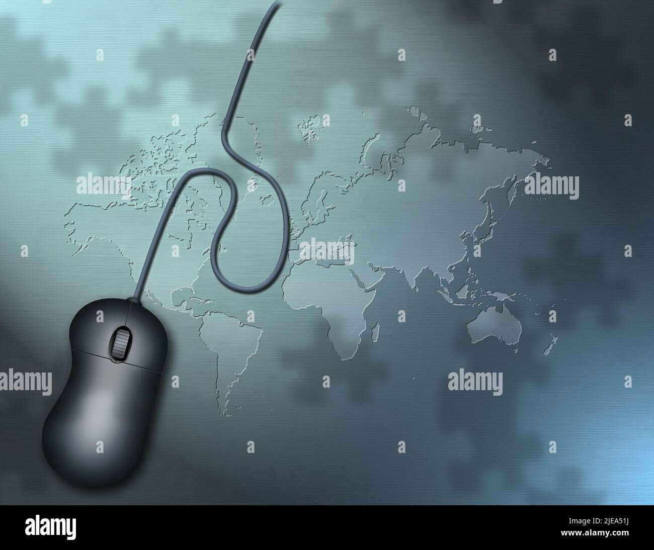 Computer mouse. World map on steel background. 3D rendering Stock Photo ...