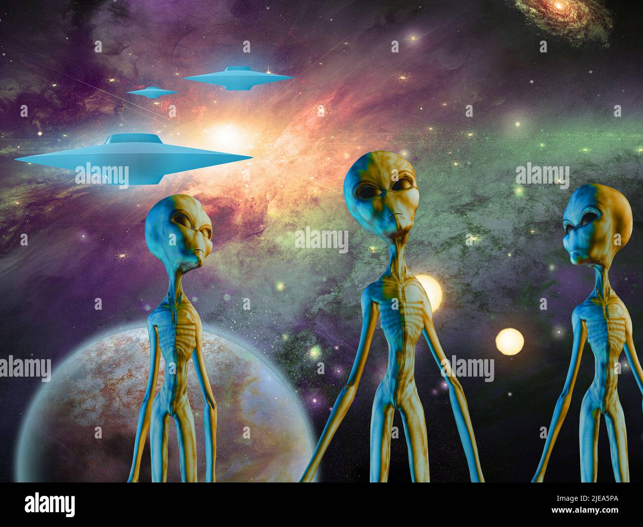 Aliens and spacecrafts. 3D rendering Stock Photo - Alamy