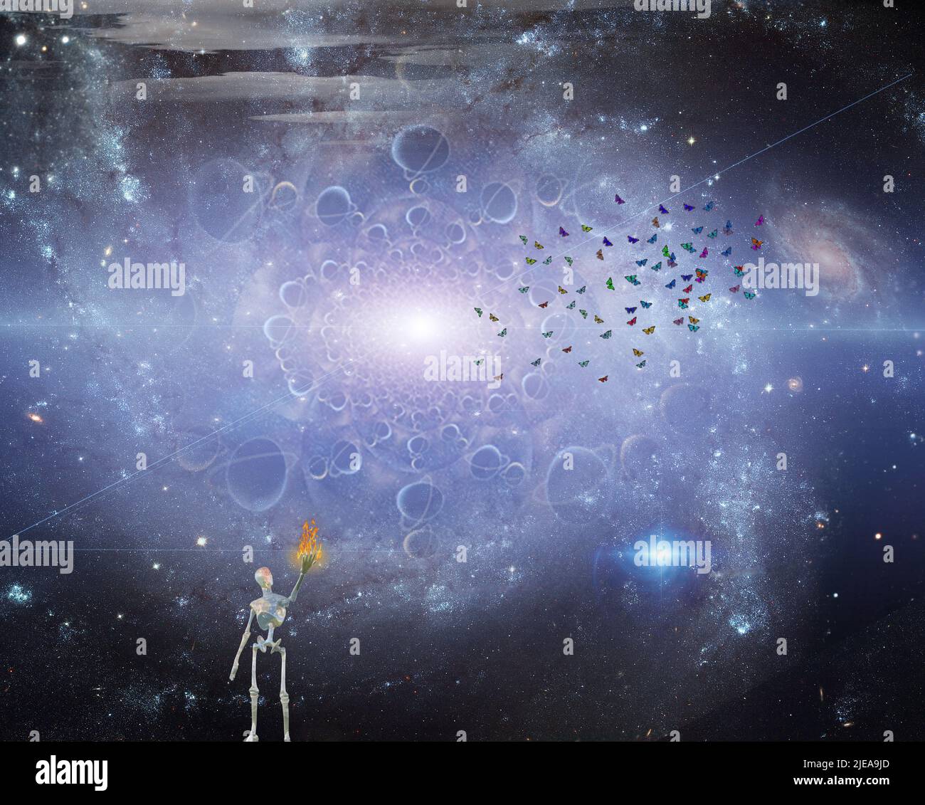 Sci fi art. Alien brings fire in universe. 3D rendering Stock Photo - Alamy