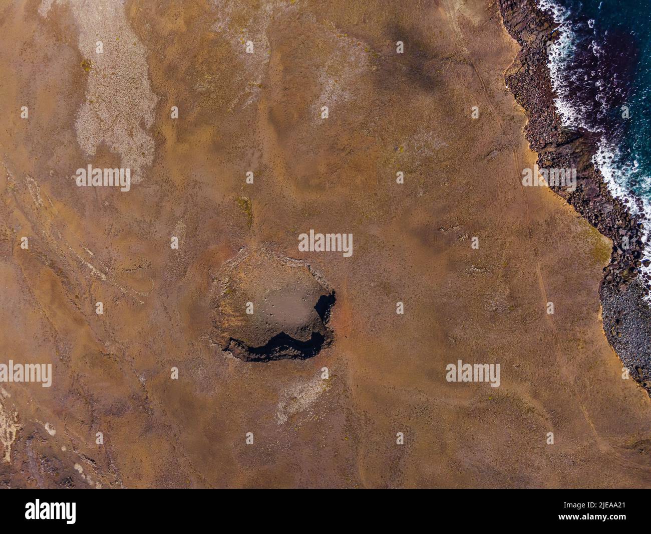 inactive volcanic crater on Iceland. Top view of landscape of Reykjanes ...