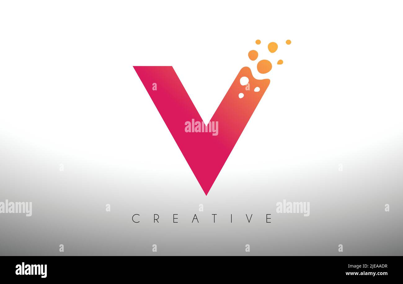 V Dots Letter Logo Design with Creative Artistic Bubble Cut in Purple ...