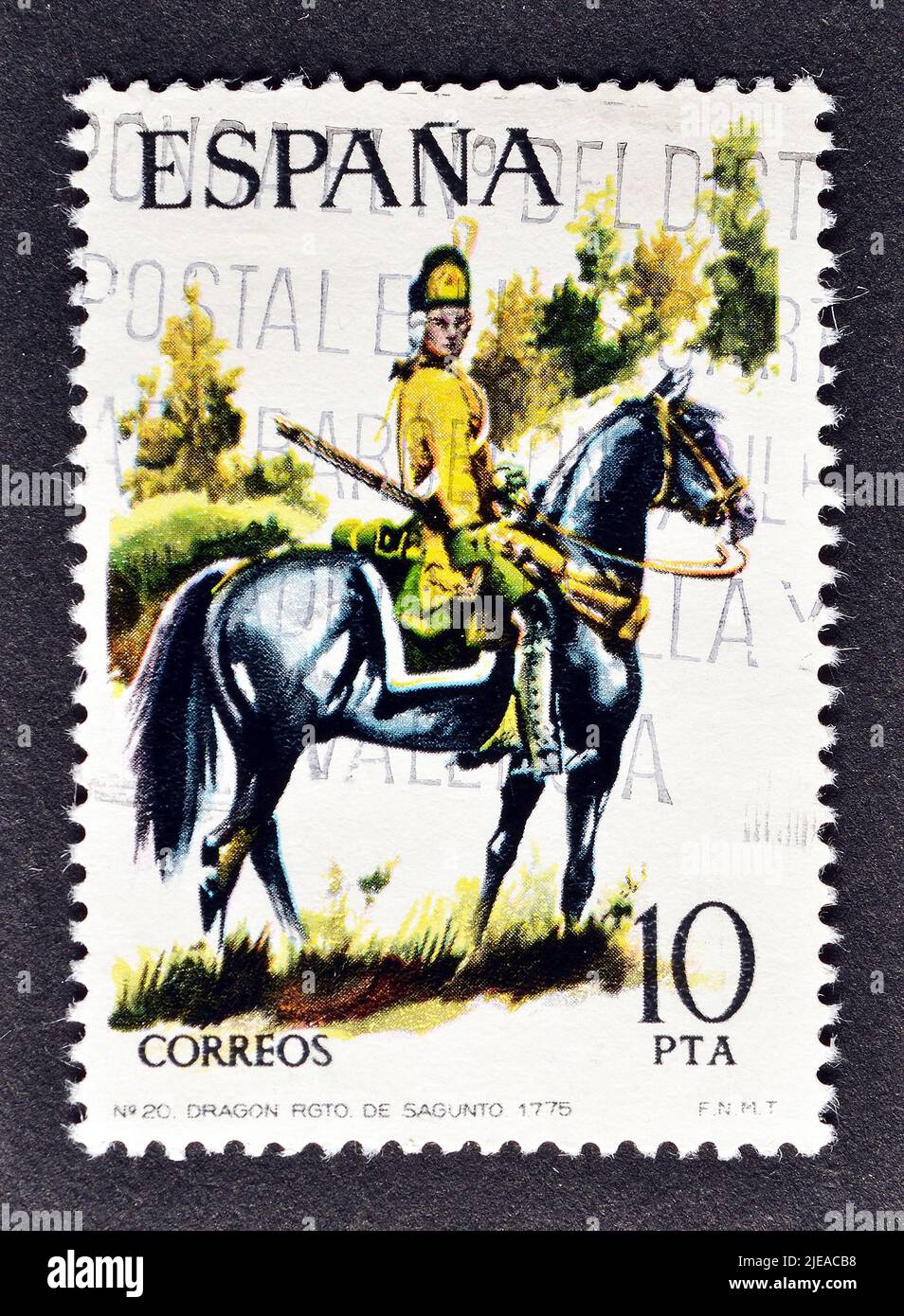 Cancelled postage stamp printed by Spain, that shows Military Uniforms ...