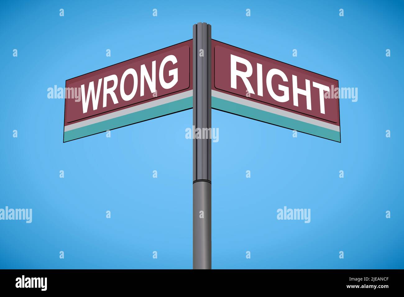 Wrong on one side with Right another direction, chrome road sign, with ...