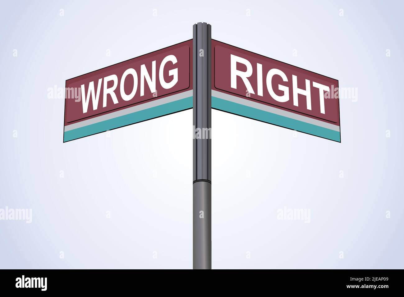 Wrong on one side with Right another direction, chrome road sign, with ...