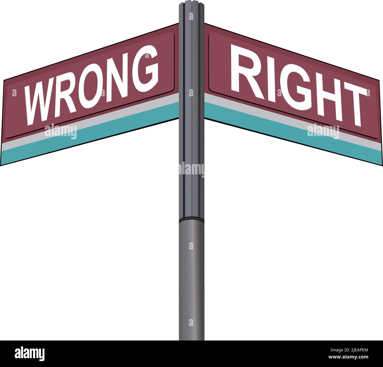 Wrong on one side with Right another direction, chrome road sign, with ...