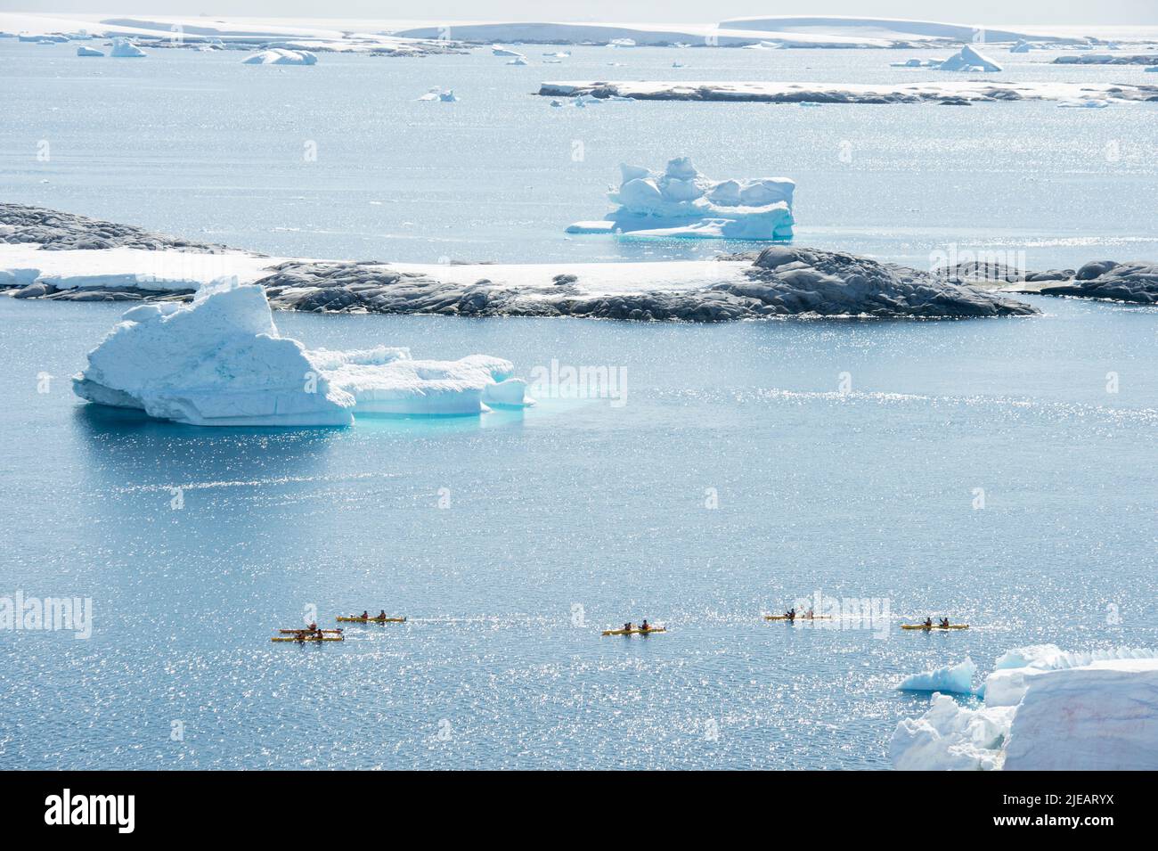 Canoeing in the Iceberg graveyard, Pleneau bay Port Charcot Antarctic ...