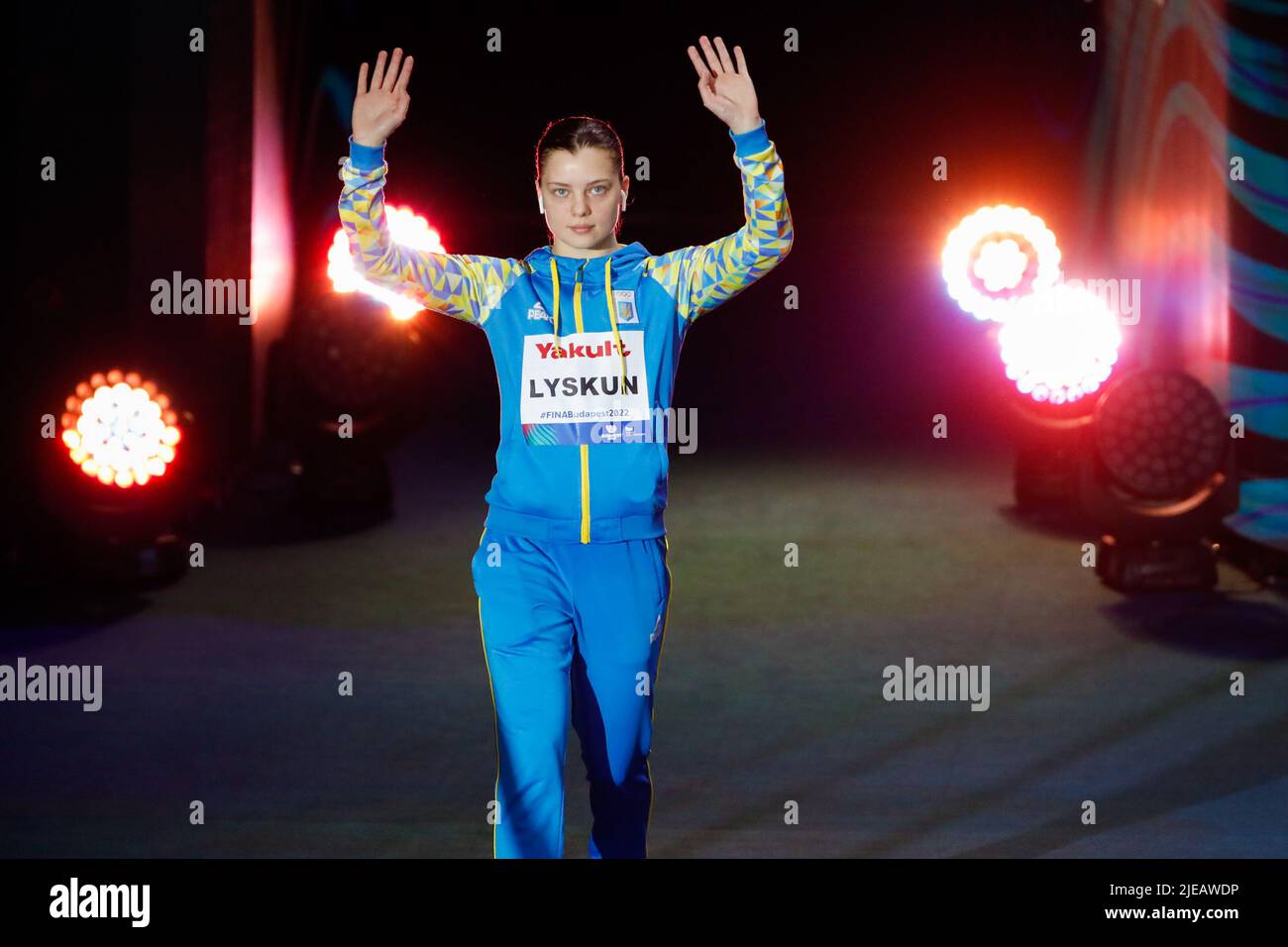BUDAPEST, HUNGARY - JUNE 26: Sofiia Lyskun of Ukraine before competing ...