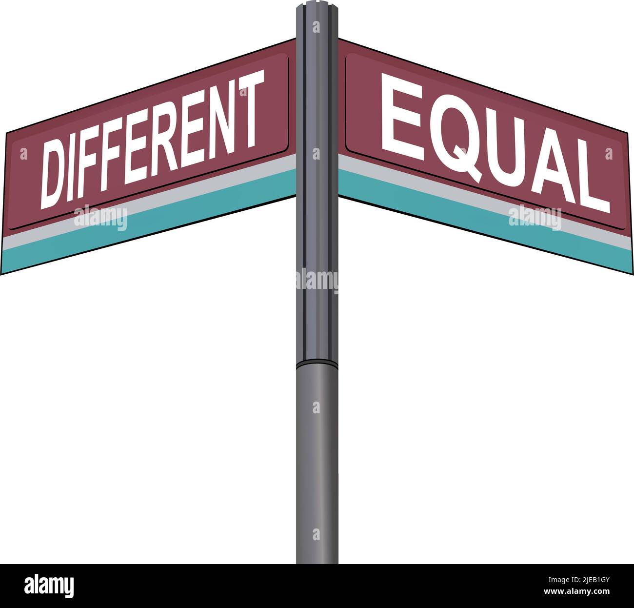 Different on one side with Equal another direction, chrome road sign ...