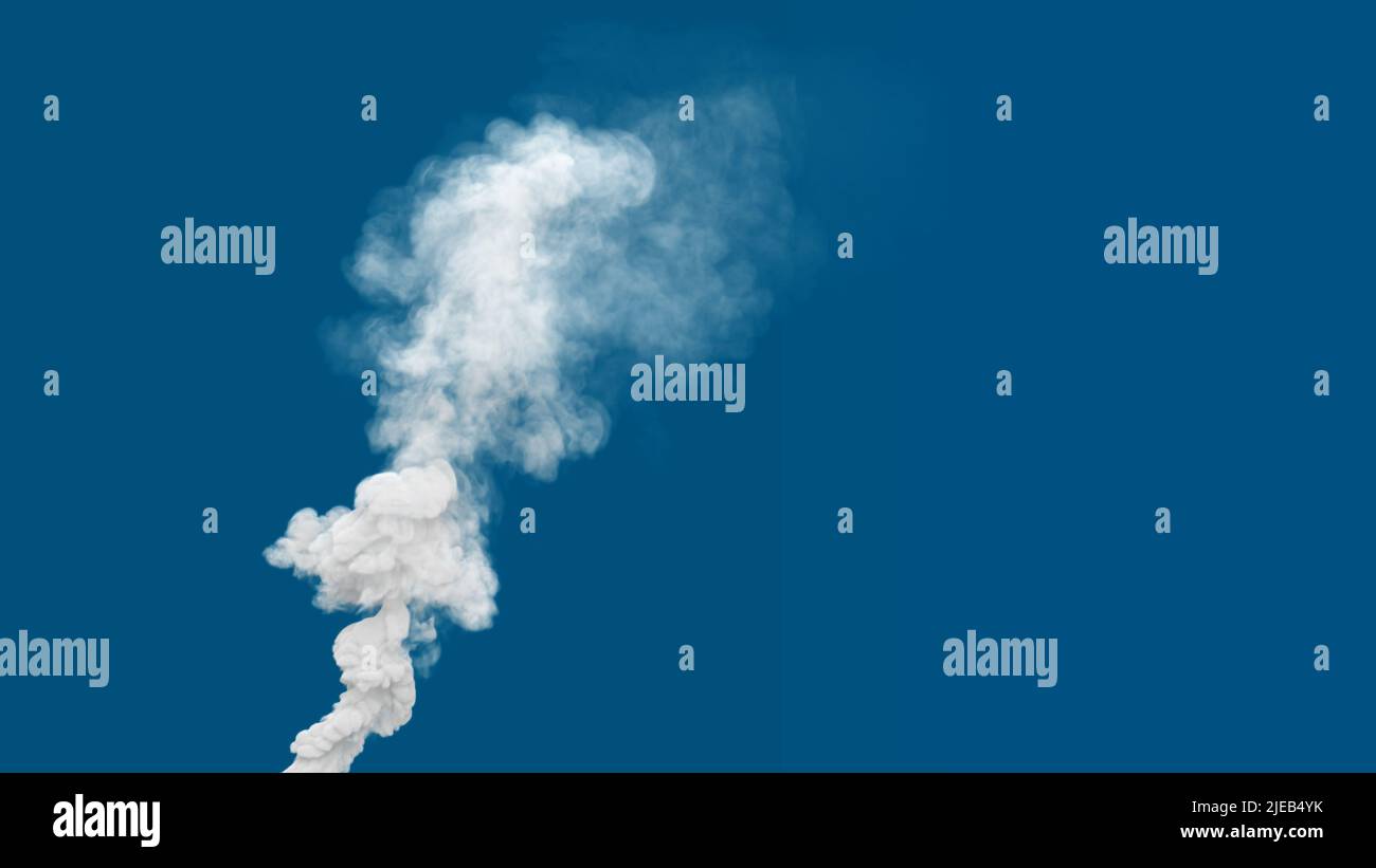 white dense pollution smoke column exhaust from explosion, isolated ...