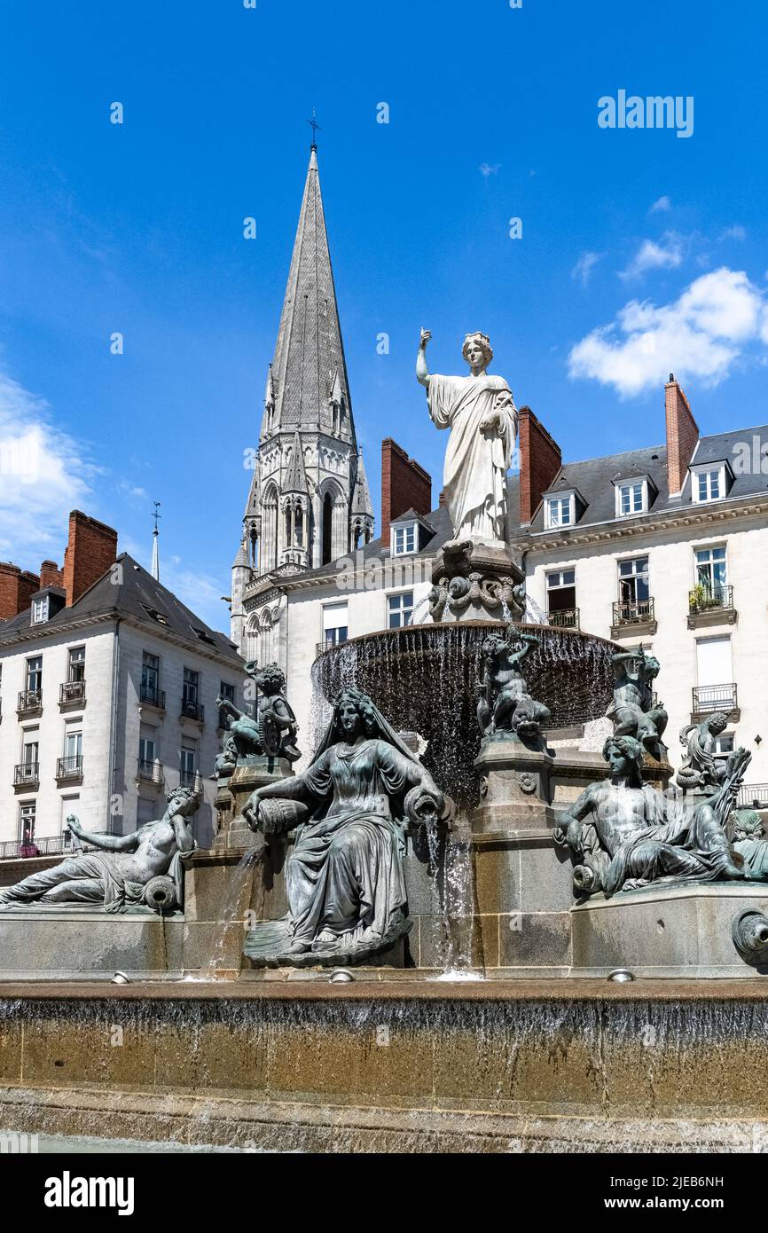 Nantes, beautiful city in France, fountain place Royale, in the ...
