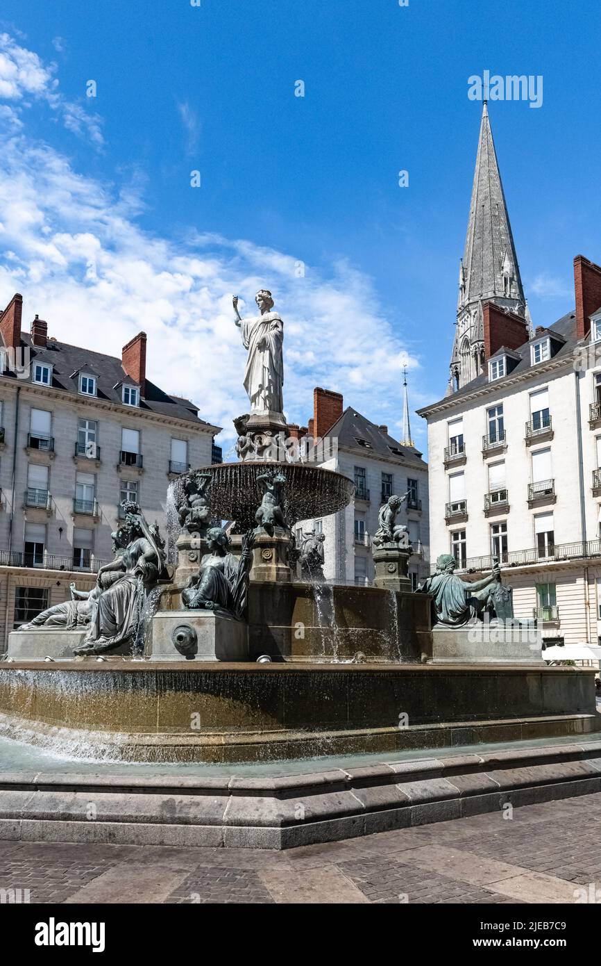 Nantes, beautiful city in France, fountain place Royale, in the ...