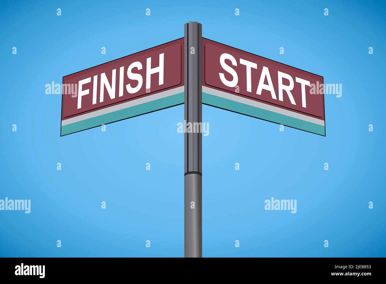 Finish on one side with Start another direction, chrome road sign, with ...
