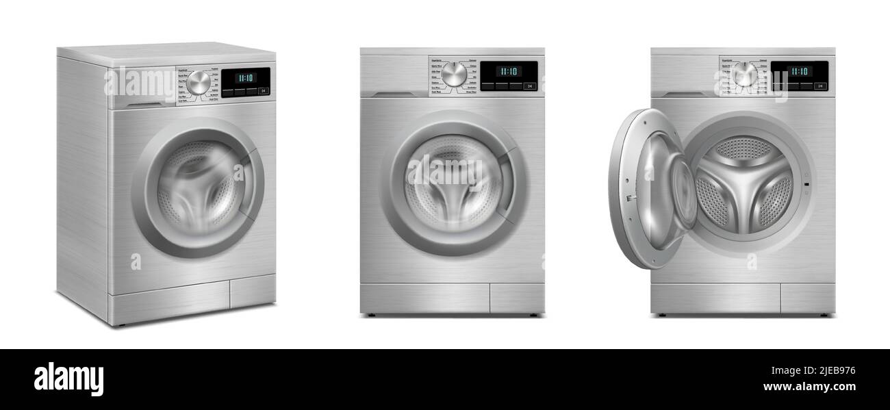 Set of Washing machines isolated on white background. Front view and ...