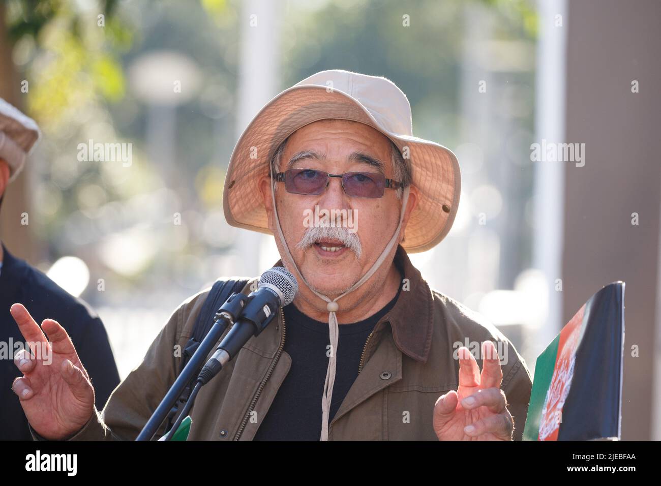 President of the Hazara Ethnic Society Hassan Ghulam speaks to the ...