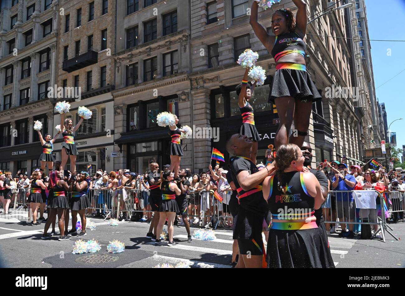 New York, New York, USA. 26th June, 2022. Marchers travel down Fifth ...