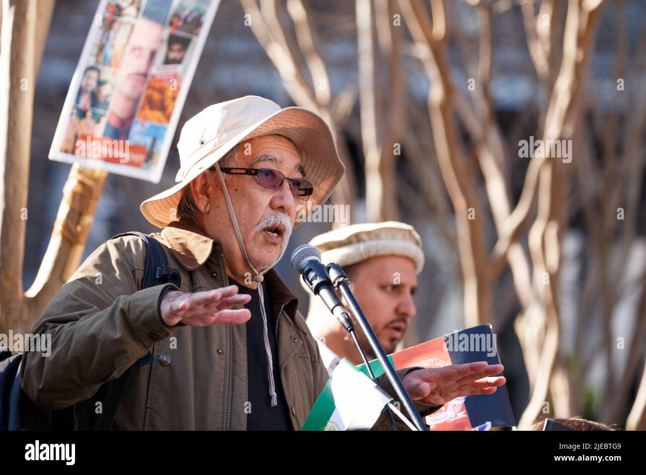 President of the Hazara Ethnic Society Hassan Ghulam speaks to the ...