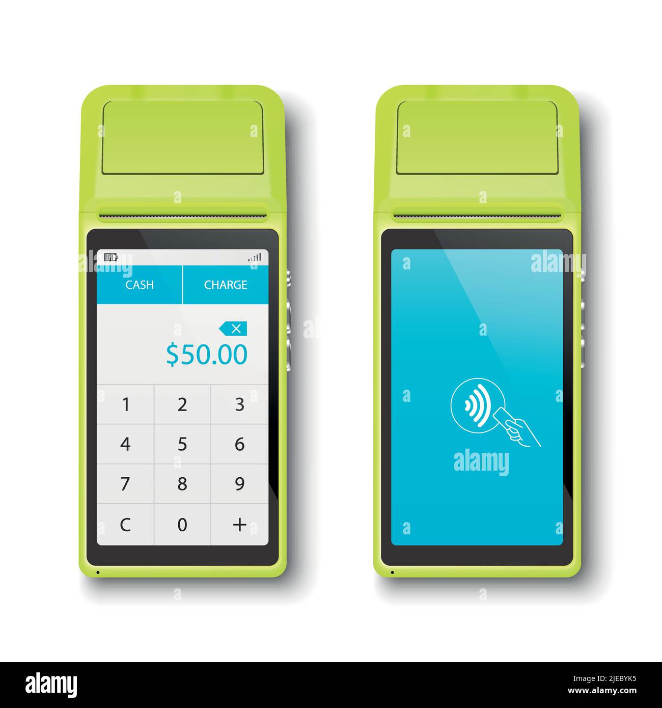 Vector 3d Orange NFC Payment Machine Set Isolated. Wi-fi, Wireless Payment. Screen with Amount ...