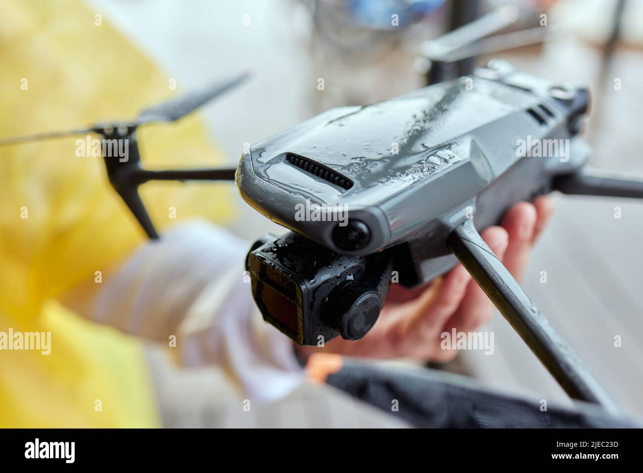 New drone a well - known company is standing on a concrete surface ...