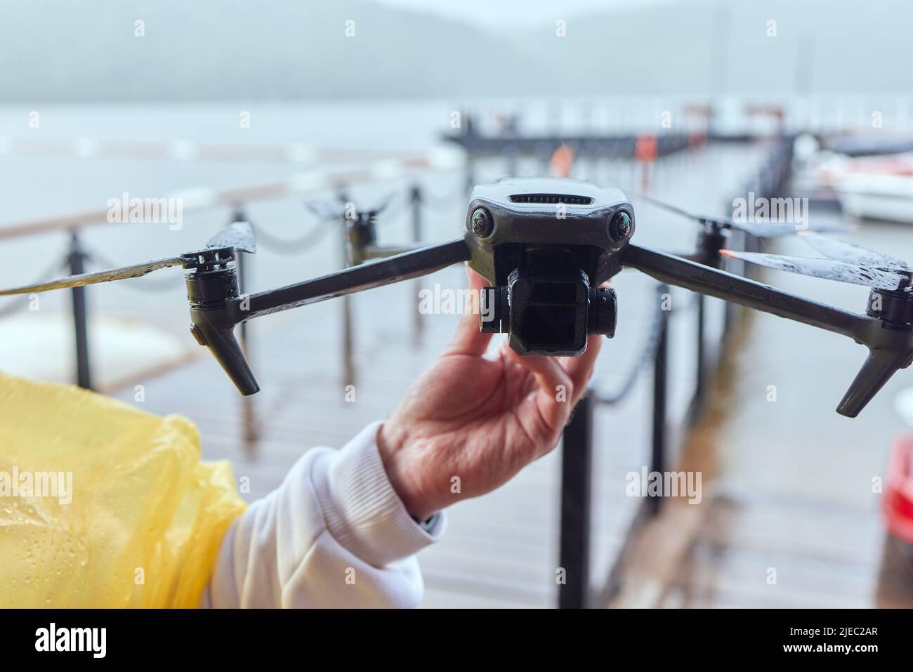 New drone a well - known company is standing on a concrete surface ...