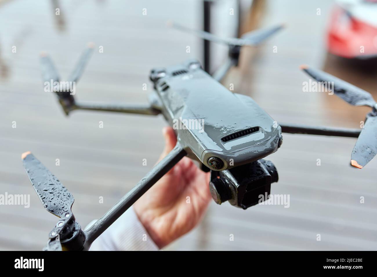 New drone a well - known company is standing on a concrete surface ...