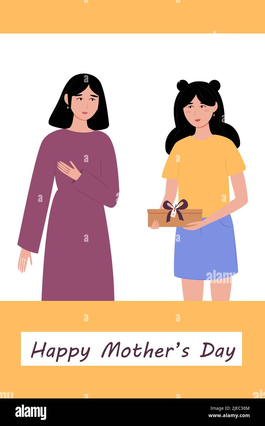 Mother's Day present concept. Smiling girl giving a present for her ...