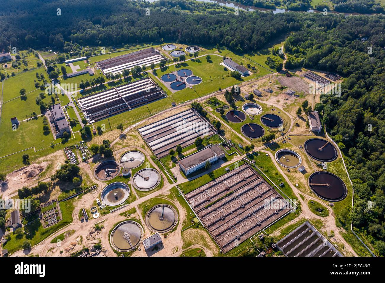 aerial view modern wastewater sewage treatment plant of the city Stock ...