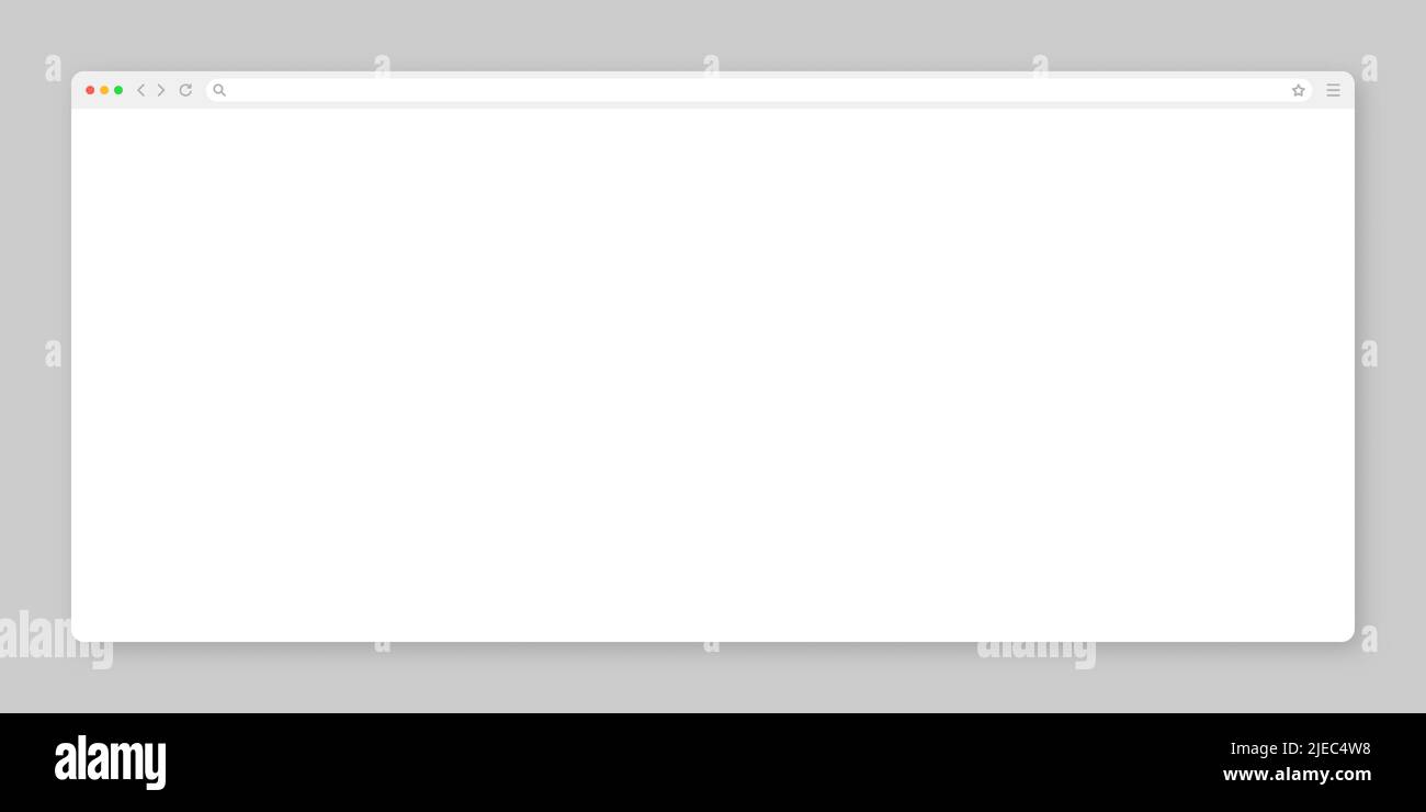 Blank web browser window with toolbar and search field. Modern website, internet page in flat ...