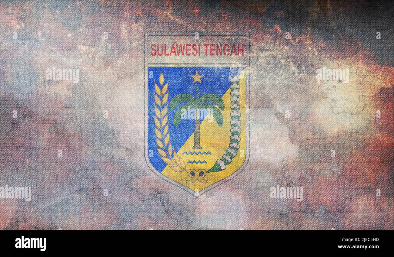 Top view of retro flag Central Sulawesi Indonesia with grunge texture ...