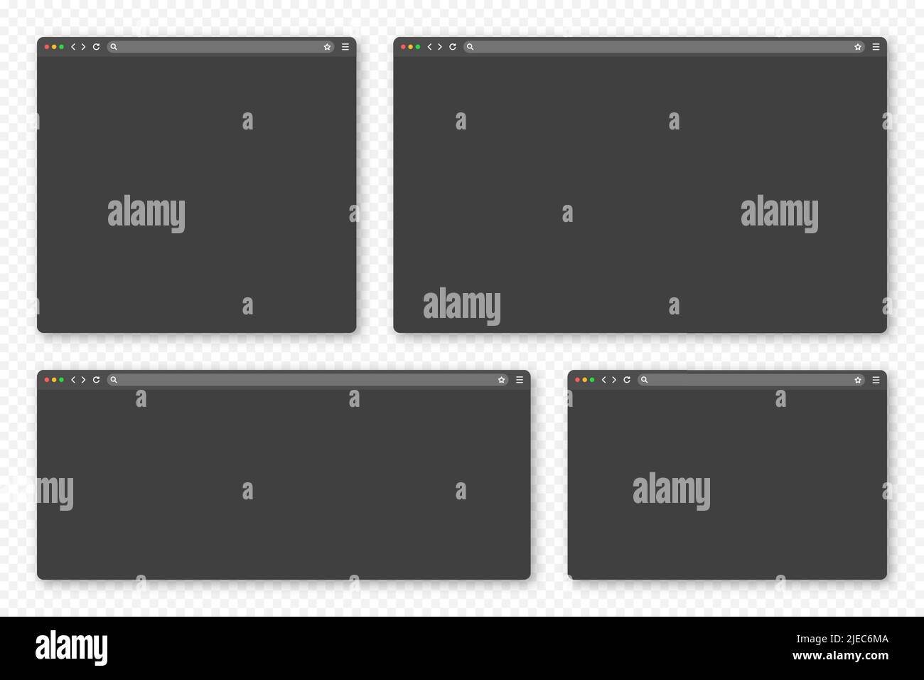 Blank web browser window with toolbar and search field. Modern website, internet page in flat ...