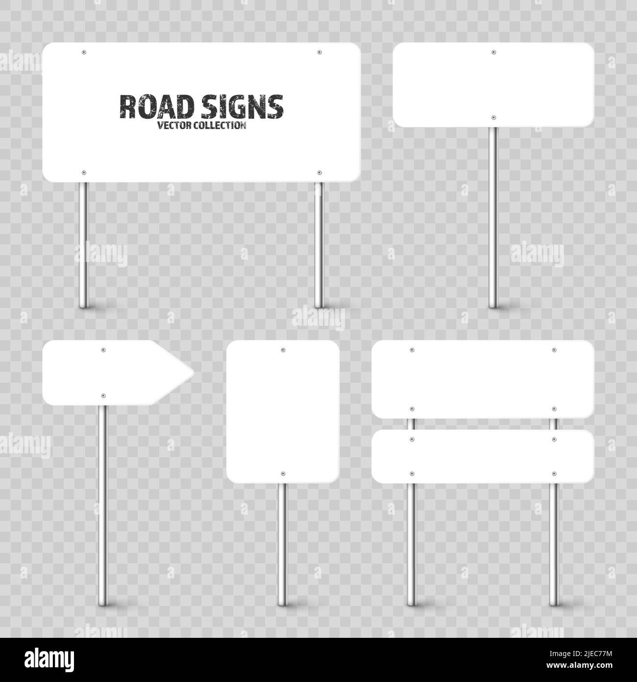 Various road, traffic signs. Highway signboard on a chrome metal pole ...