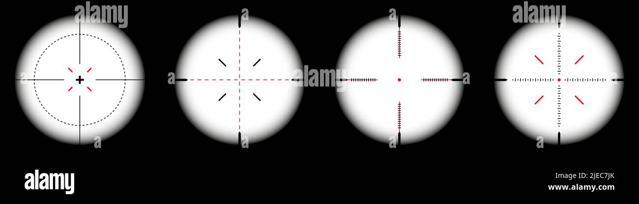 Weapon sights, sniper rifle optical scope on black background. Hunting ...