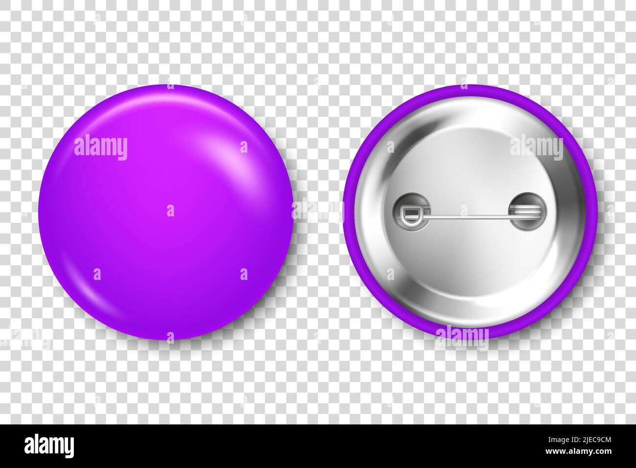 Realistic purple blank badge isolated on transparent background. Glossy ...