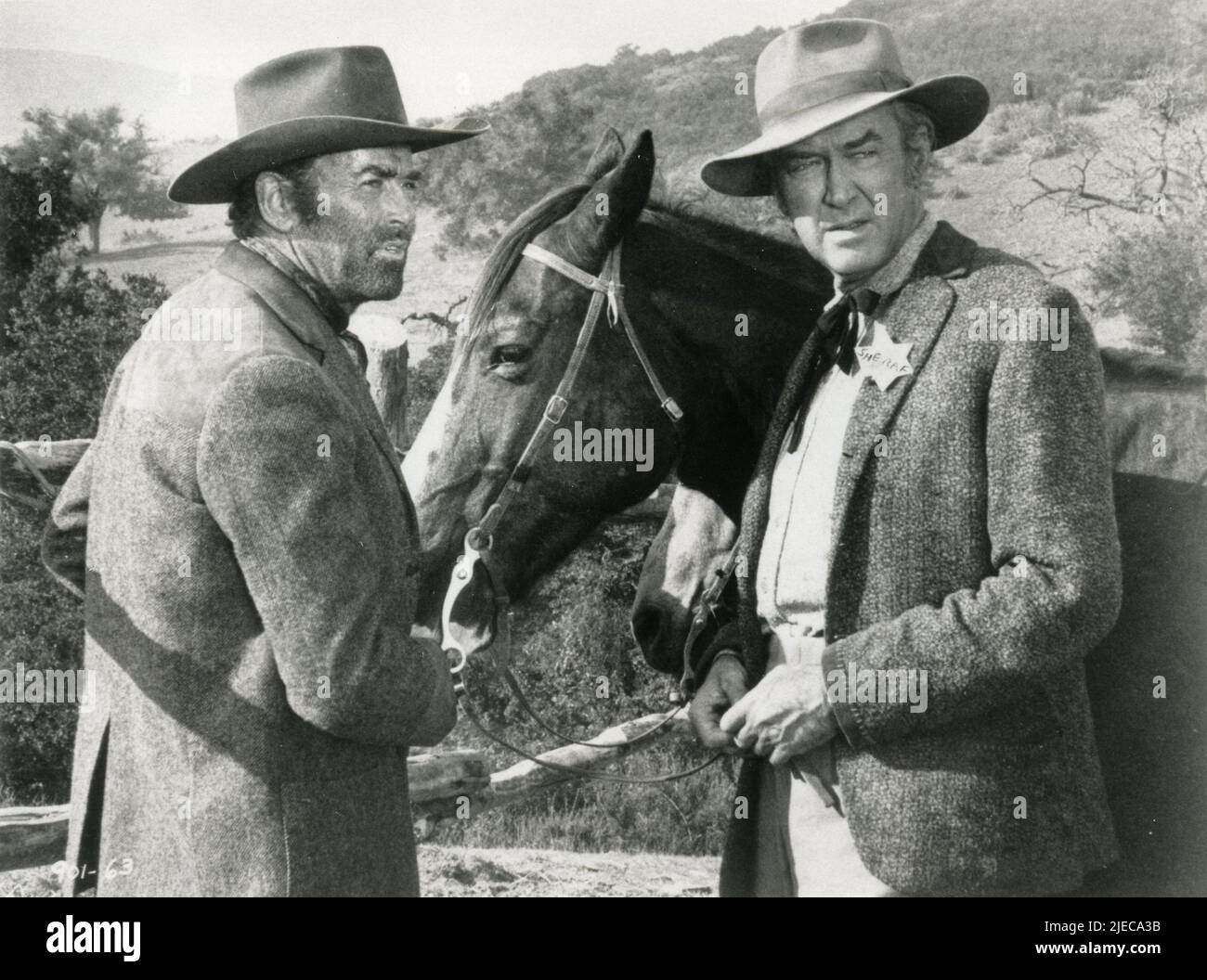 American actors Henry Fonda and James Stewart in the movie Firecreek ...