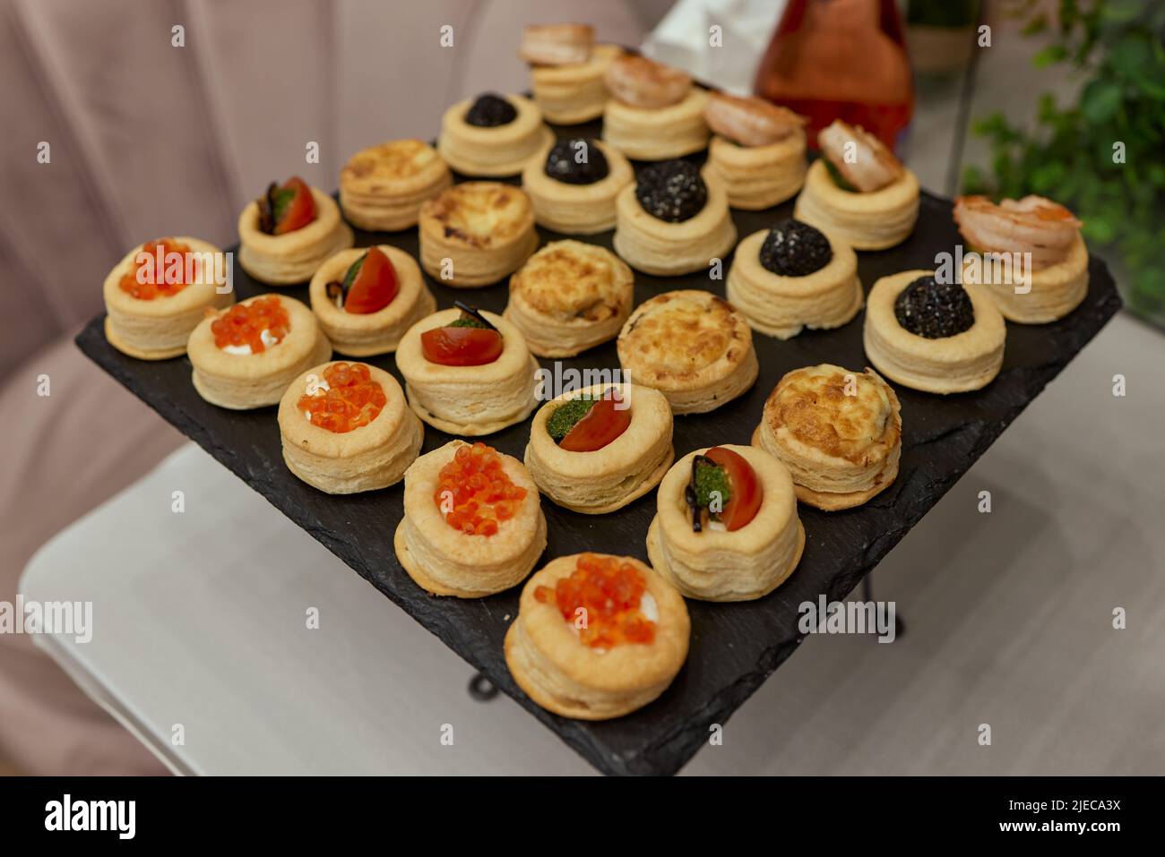 a lot of cold snacks on buffet table, catering Stock Photo - Alamy