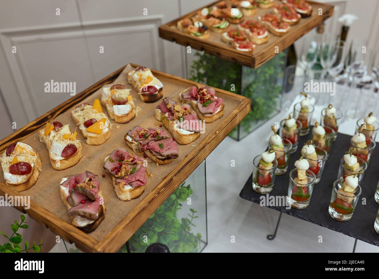 a lot of cold snacks on buffet table, catering Stock Photo - Alamy