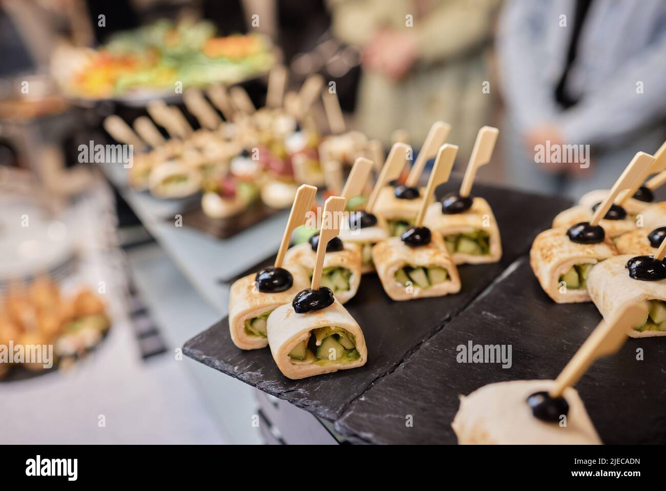 a lot of cold snacks on buffet table, catering Stock Photo - Alamy