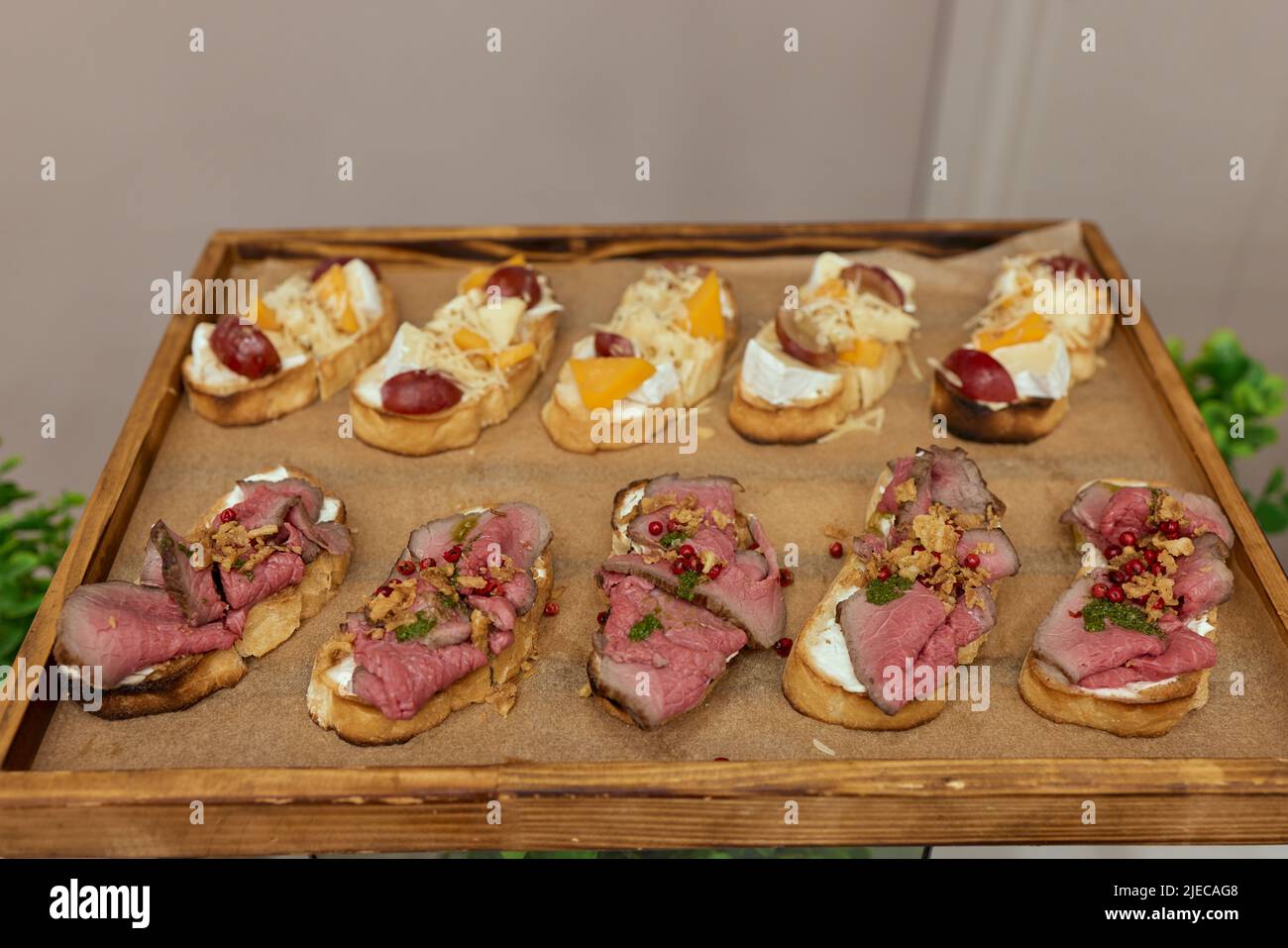a lot of cold snacks on buffet table, catering Stock Photo - Alamy