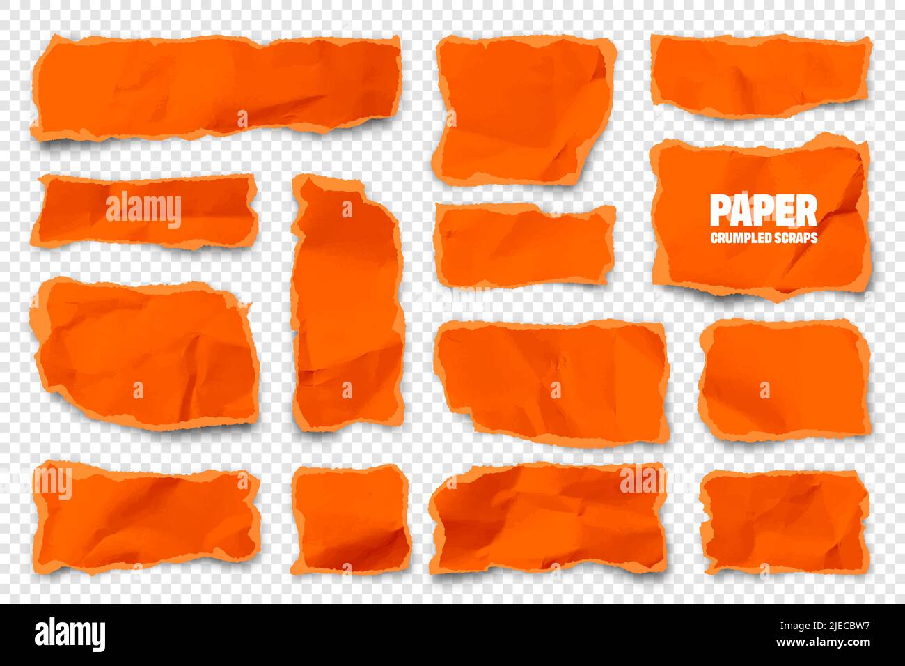 Orange ripped paper strips. Realistic colorful crumpled paper scraps ...