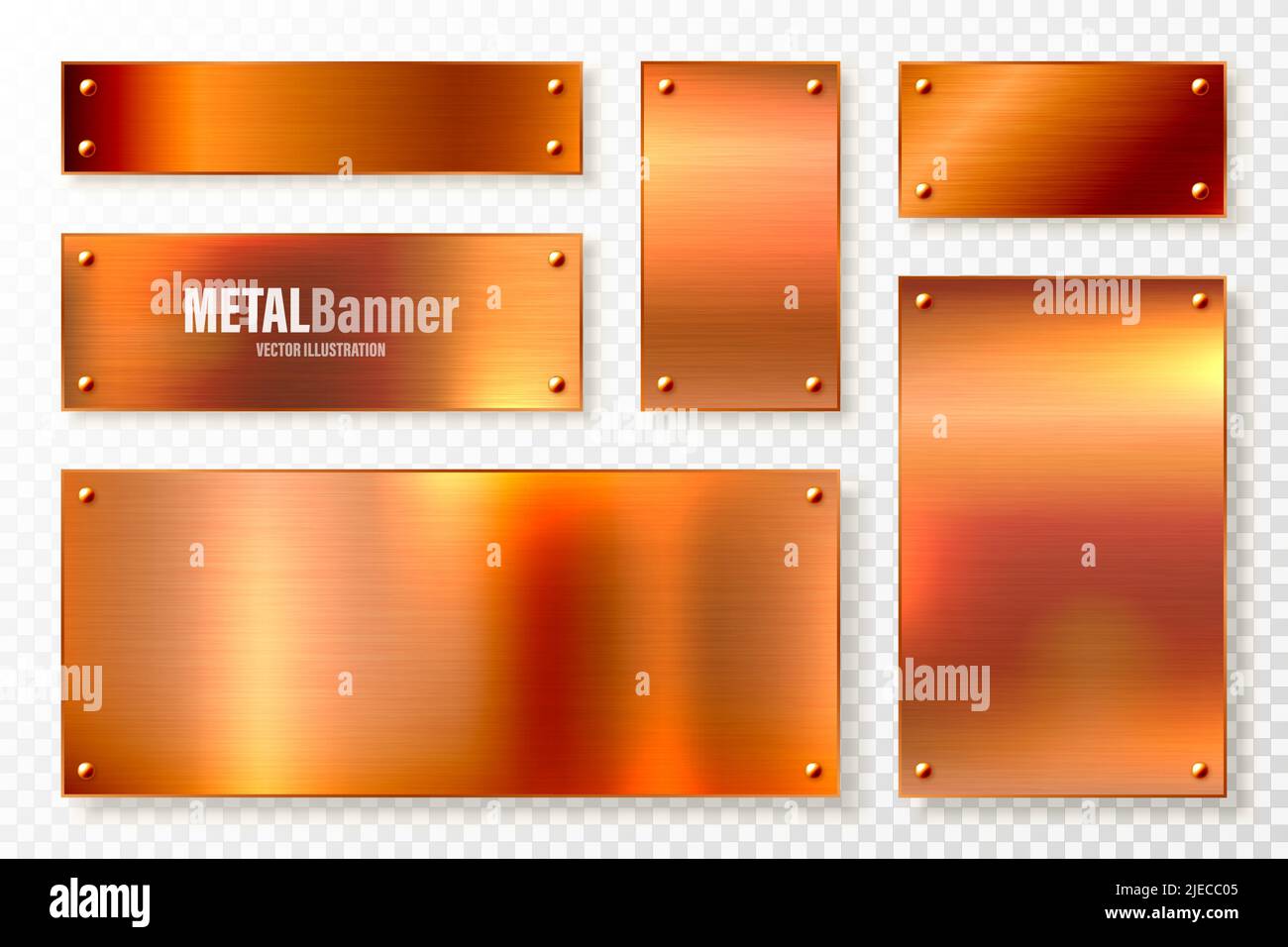 Realistic copper banners collection. Brushed stainless steel plate with ...