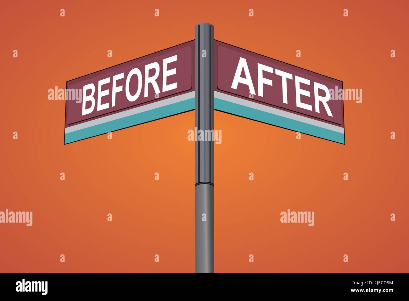 Before on one side with After another direction, chrome road sign, with ...