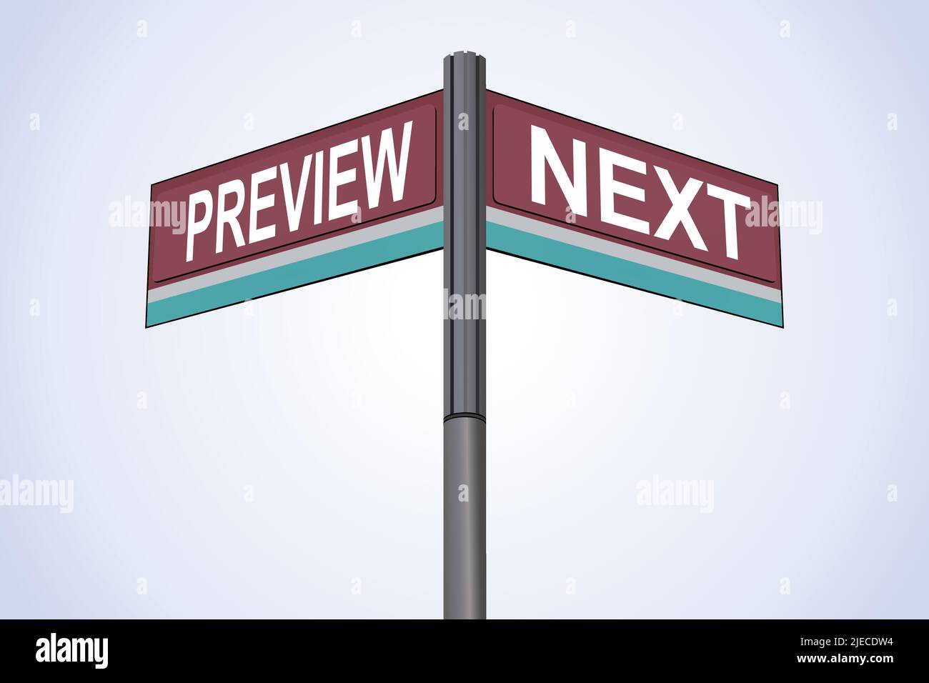 Preview on one side with Next another direction, chrome road sign, with ...