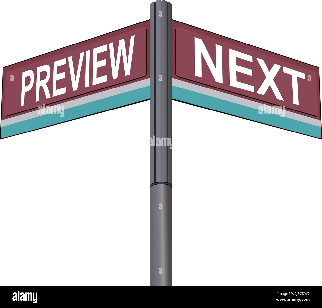 Preview on one side with Next another direction, chrome road sign, with ...