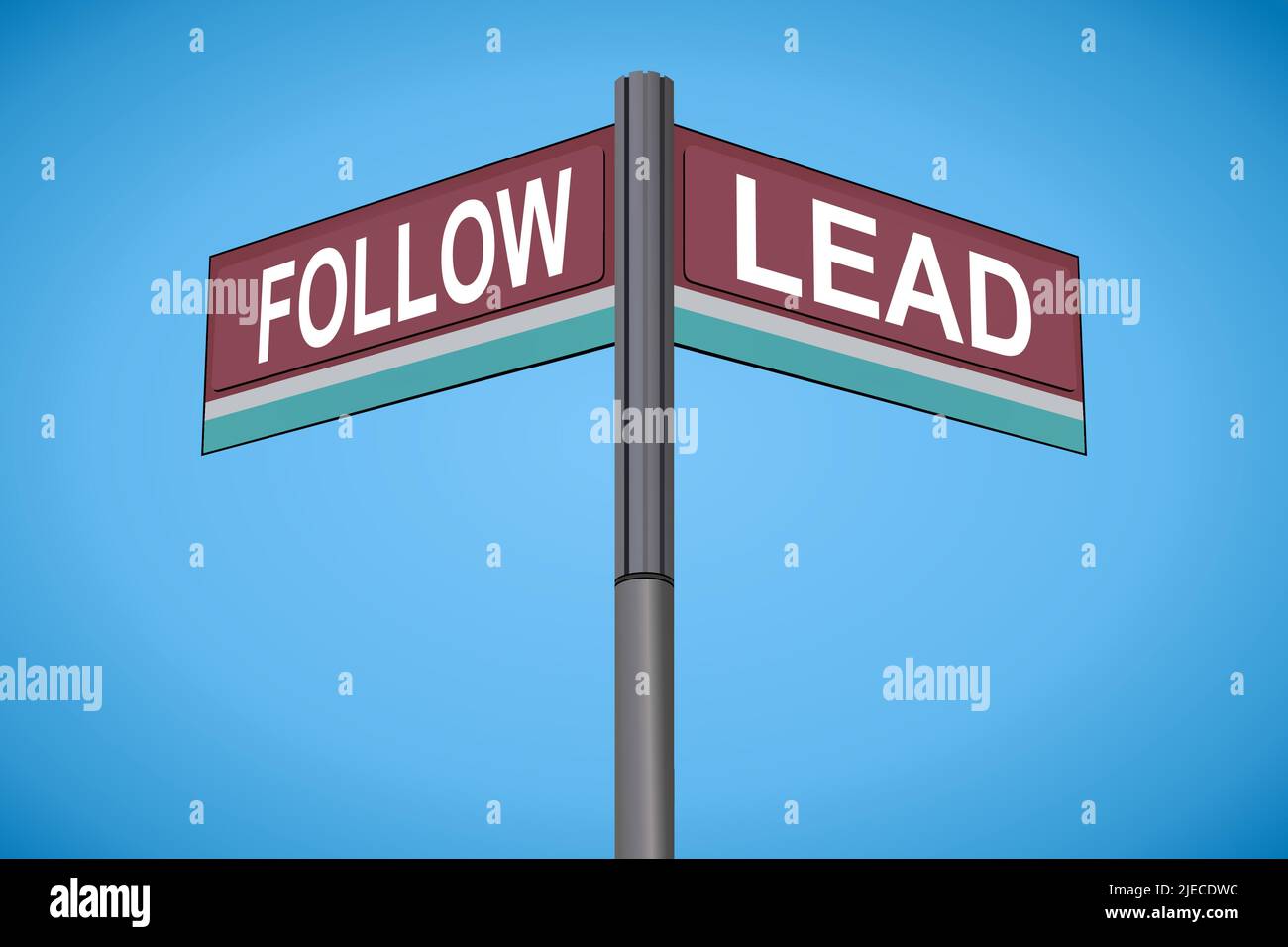 Follow on one side with Lead another direction, chrome road sign, with ...