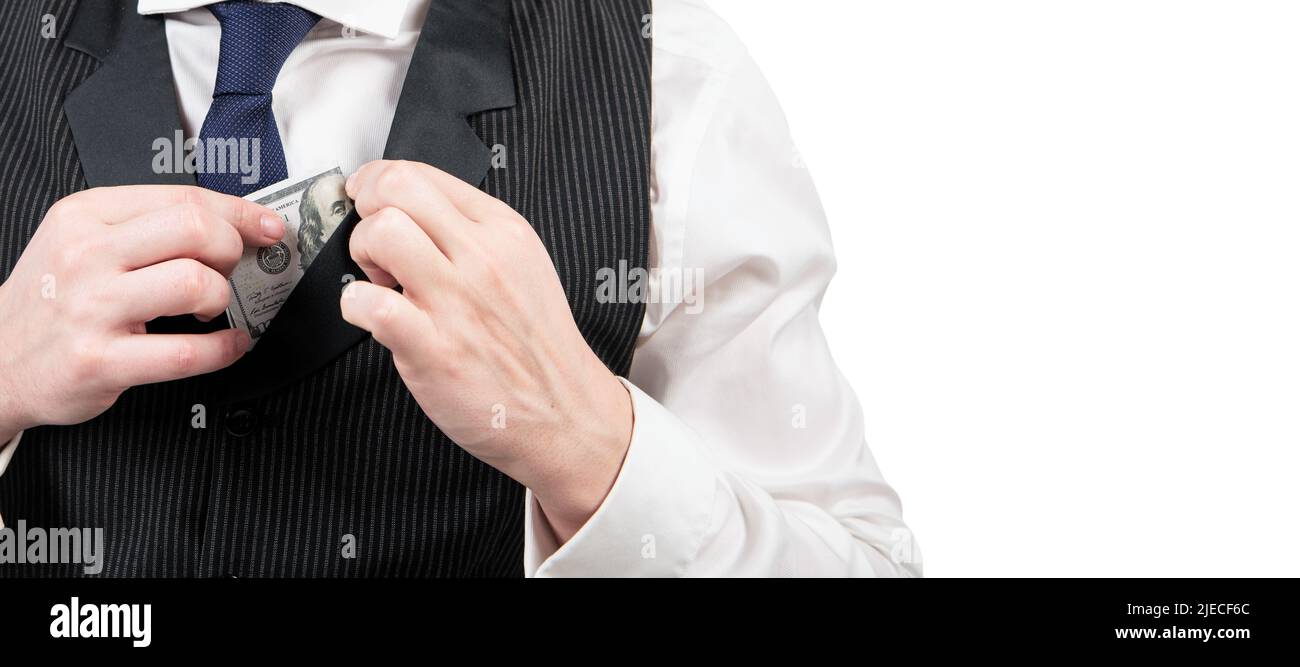 man hold cash isolated on white background. bribery and corruption ...